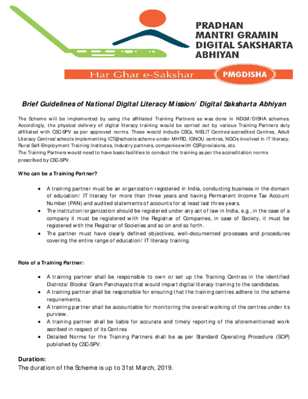 (PDF) Brief Guidelines of National Digital Literacy Mission/ Digital ...