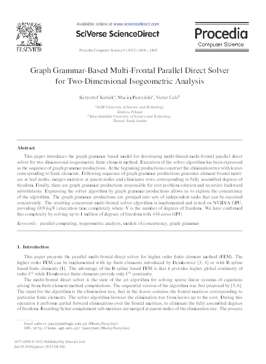 Pdf Graph Grammar Based Multi Frontal Parallel Direct Solver For Two Dimensional Isogeometric