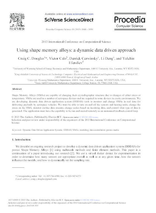 (PDF) Using Shape Memory Alloys: A Dynamic Data Driven Approach