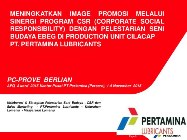 (PDF) PT PERTAMINA (PERSERO) MENINGKATKAN IMAGE PROMOSI MELALUI SINERGI ...