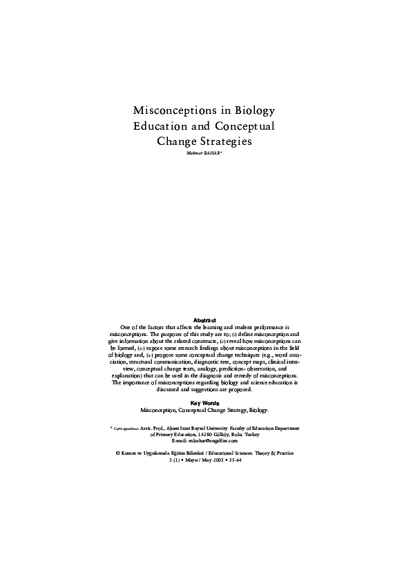 (PDF) Misconceptions in Biology Education and Conceptual Change Strategies