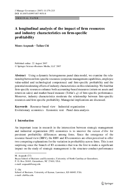 (PDF) A longitudinal analysis of the impact of firm resources and industry characteristics on ...