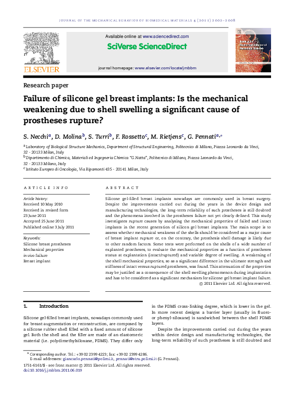 (PDF) Failure of silicone gel breast implants: Is the mechanical ...