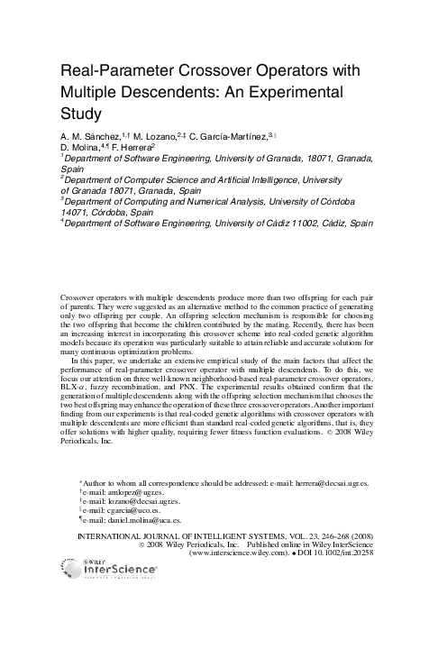 (PDF) Real-parameter crossover operators with multiple descendents: An experimental study ...