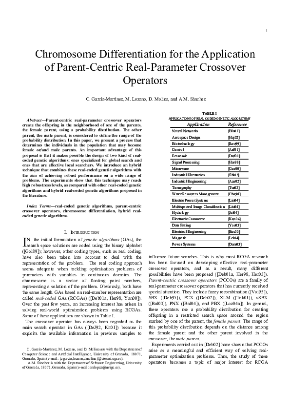 (PDF) Chromosome Differentiation for the Application of Parent-Centric Real-Parameter Crossover ...