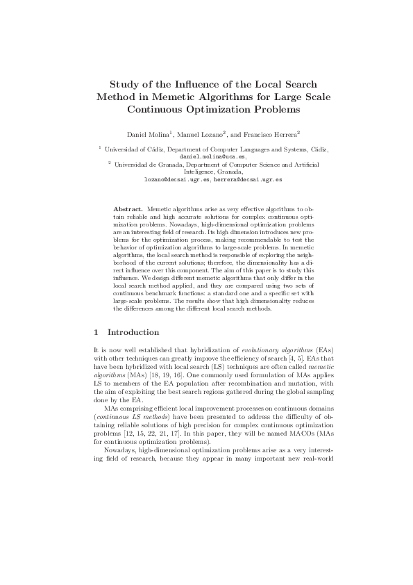 (PDF) Study of the influence of the local search method in memetic algorithms for large scale ...