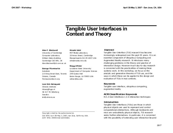Pdf Tangible User Interfaces In Context And Theory
