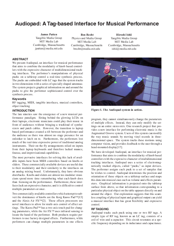 (PDF) Audiopad: a tag-based interface for musical performance