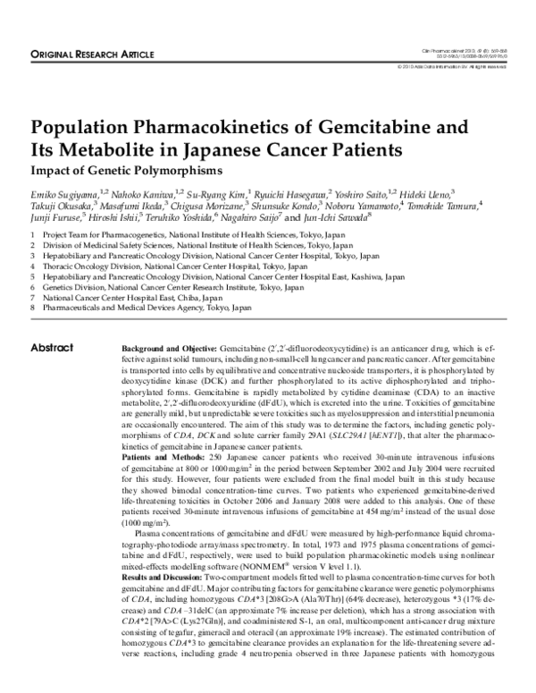 (PDF) Population Pharmacokinetics of Gemcitabine and Its Metabolite in ...
