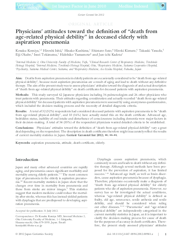 (PDF) Physicians' attitudes toward the definition of “death from age ...
