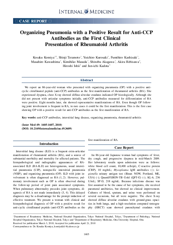 (PDF) Organizing Pneumonia with a Positive Result for Anti-CCP ...