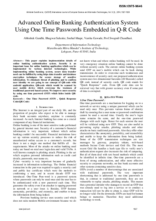 (PDF) Advanced Online Banking Authentication System Using One Time ...