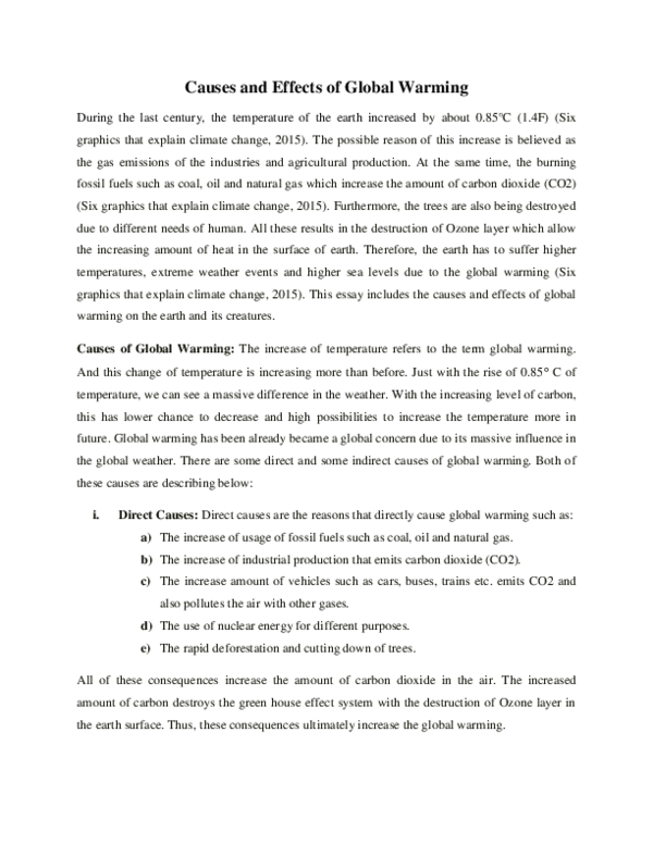 (DOC) Causes and Effects of Global Warming