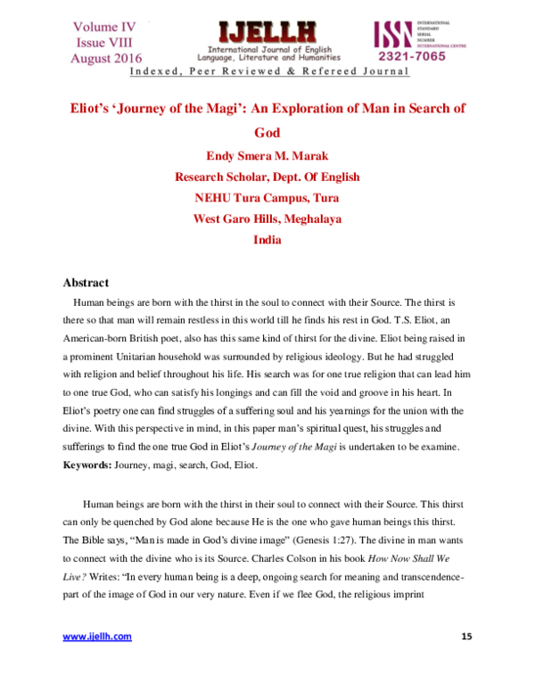 (PDF) Eliot’s ‘Journey of the Magi’: An Exploration of Man in Search of God