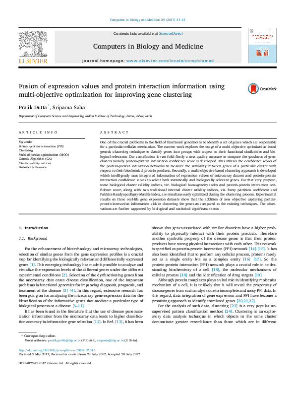(PDF) Fusion of expression values and protein interaction information using multi-objective ...