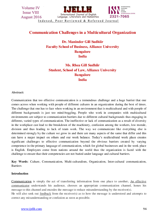 (PDF) Communication Challenges in a Multicultural Organization