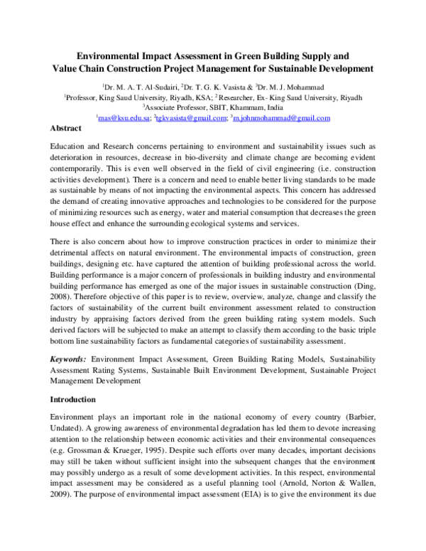 (DOC) Environmental Impact Assessment in Green Building Supply and ...