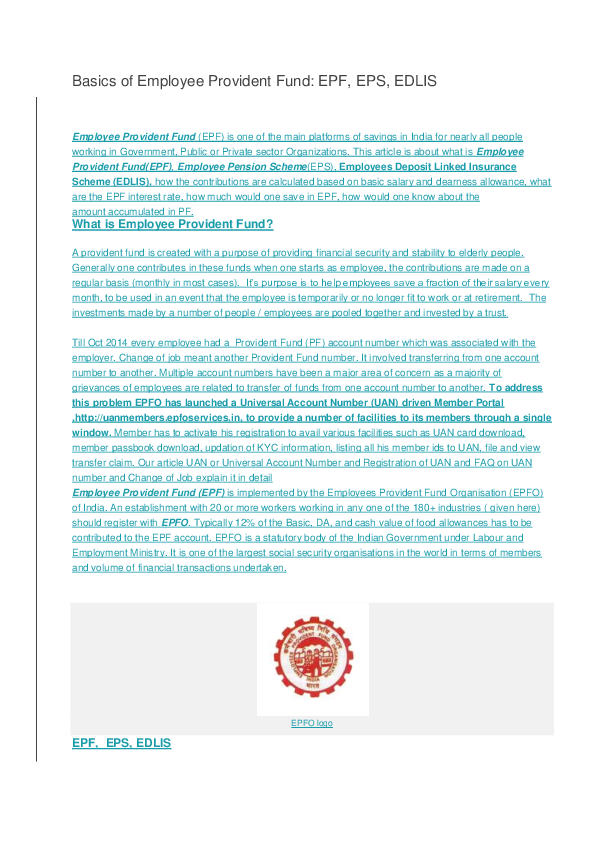 (DOC) Basics of Employee Provident Fund: EPF, EPS, EDLIS What is ...