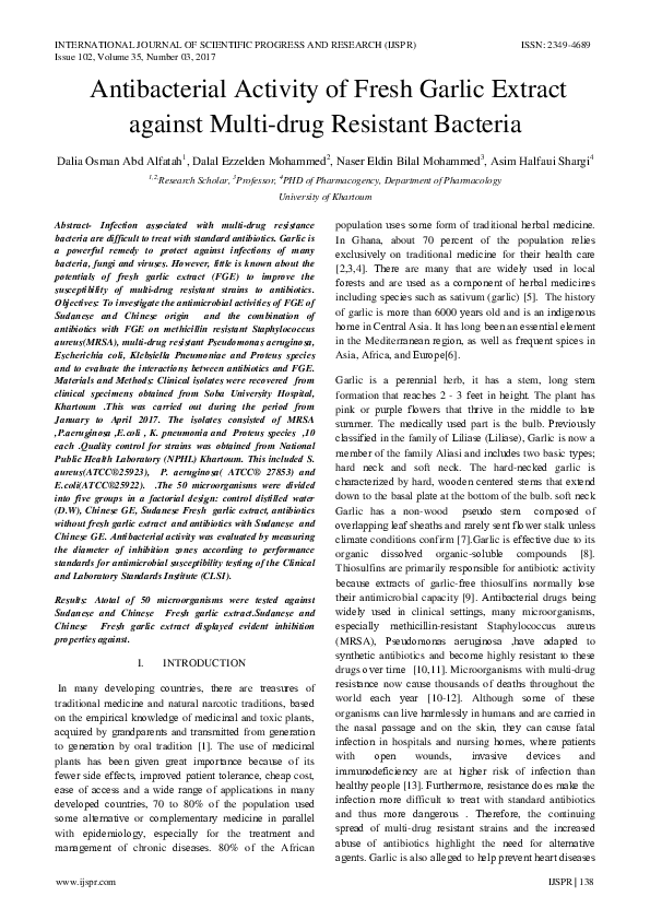 (PDF) Antibacterial Activity of Fresh Garlic Extract against Multi-drug ...