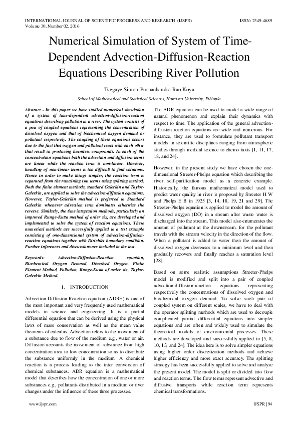 Pdf Numerical Simulation Of System Of Time Dependent Advection