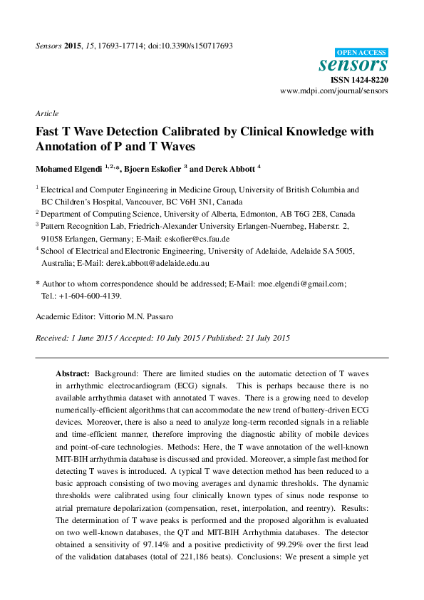 (PDF) Fast T Wave Detection Calibrated by Clinical Knowledge with Annotation of P and T Waves