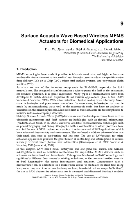 (PDF) Surface Acoustic Wave Based Wireless MEMS Actuators for ...