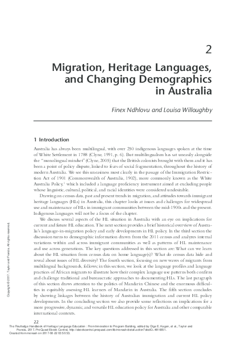 (PDF) Migration, Heritage Languages, and Changing Demographics in Australia