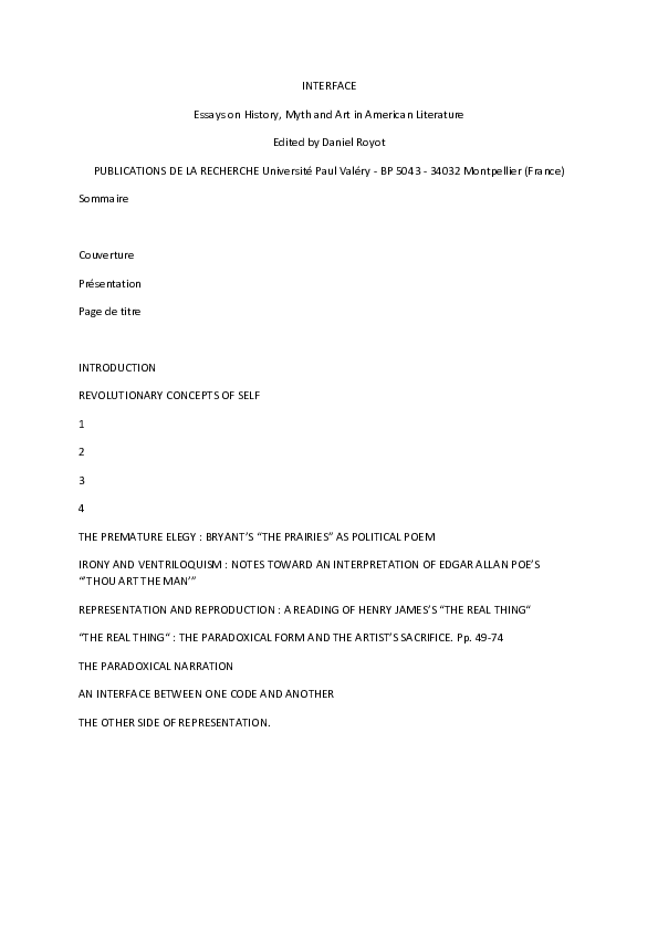 (PDF) Representation and Reproduction, a Reading of Henry James's 'The ...