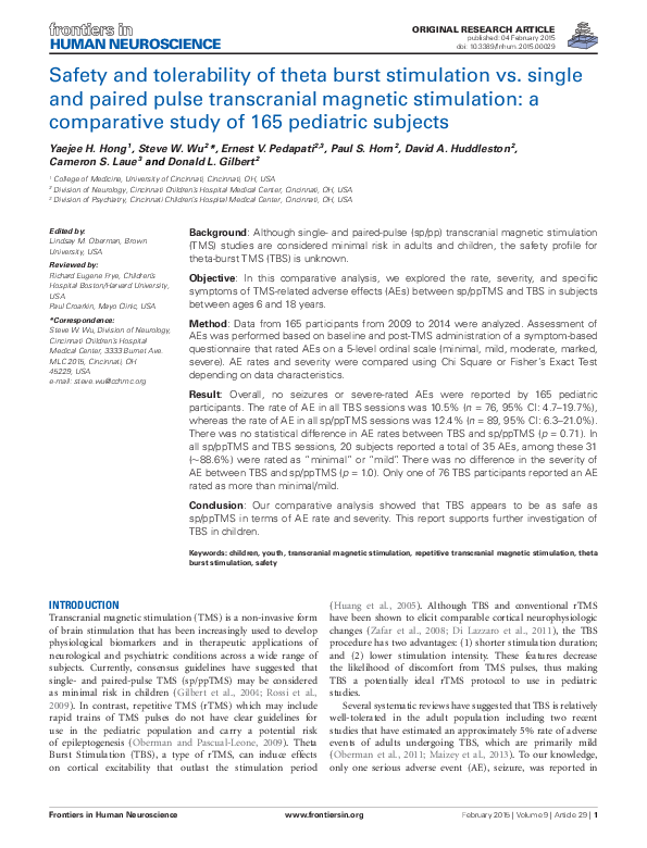 (PDF) Safety and tolerability of theta burst stimulation vs. single and paired pulse ...