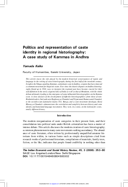 (PDF) Politics and representation of caste identity in regional ...