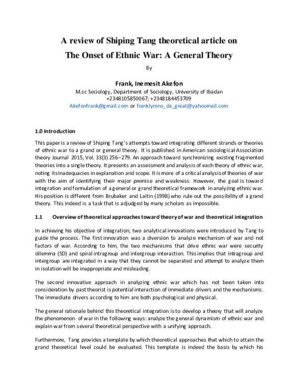 (PDF) A review of Shiping Tang theoretical article on The Onset of ...
