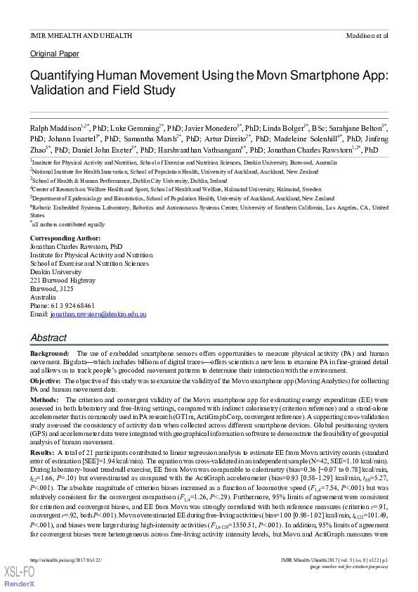 (PDF) Quantifying Human Movement Using the Movn Smartphone App: Validation and Field Study