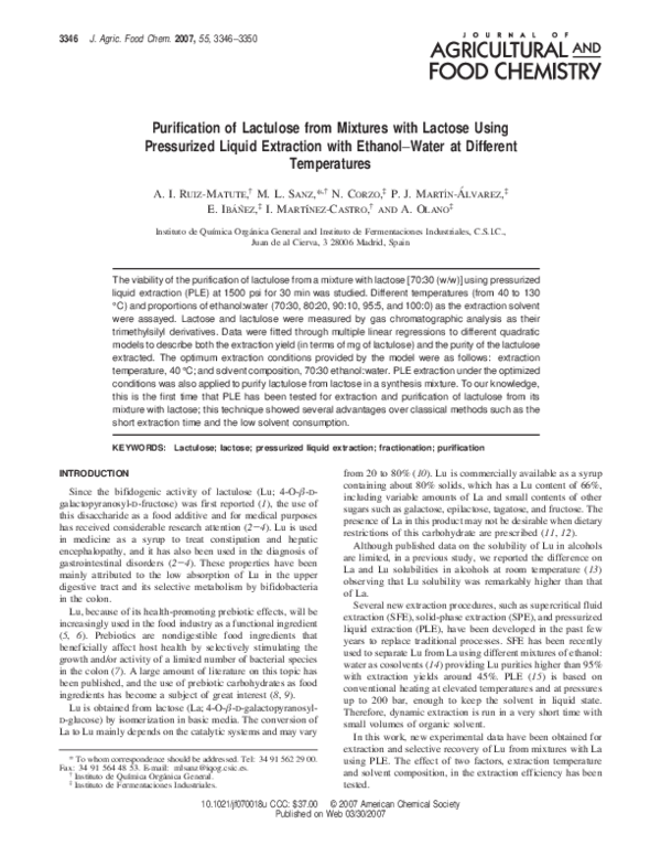 (PDF) Purification of Lactulose from Mixtures with Lactose Using ...