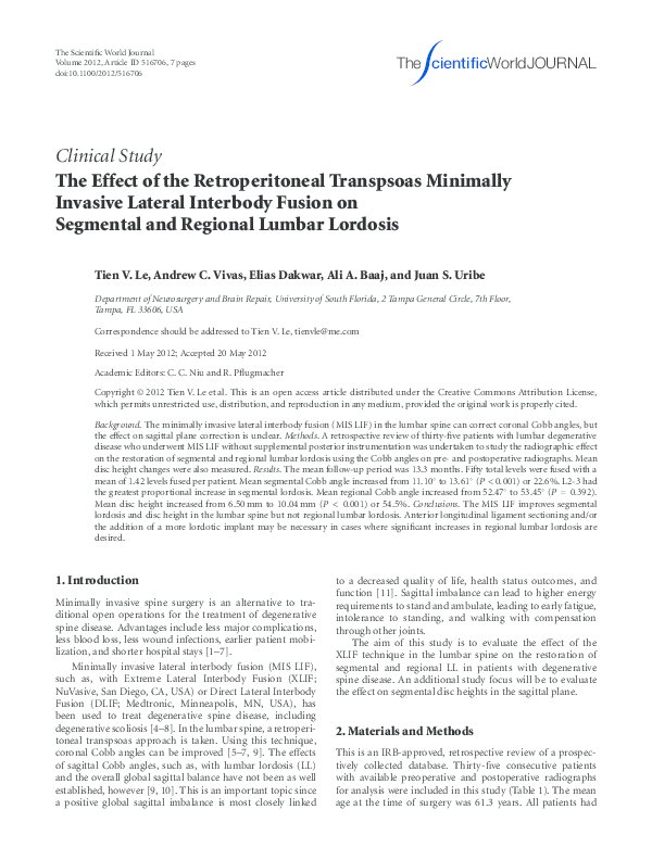 Pdf The Effect Of The Retroperitoneal Transpsoas Minimally Invasive Lateral Interbody Fusion