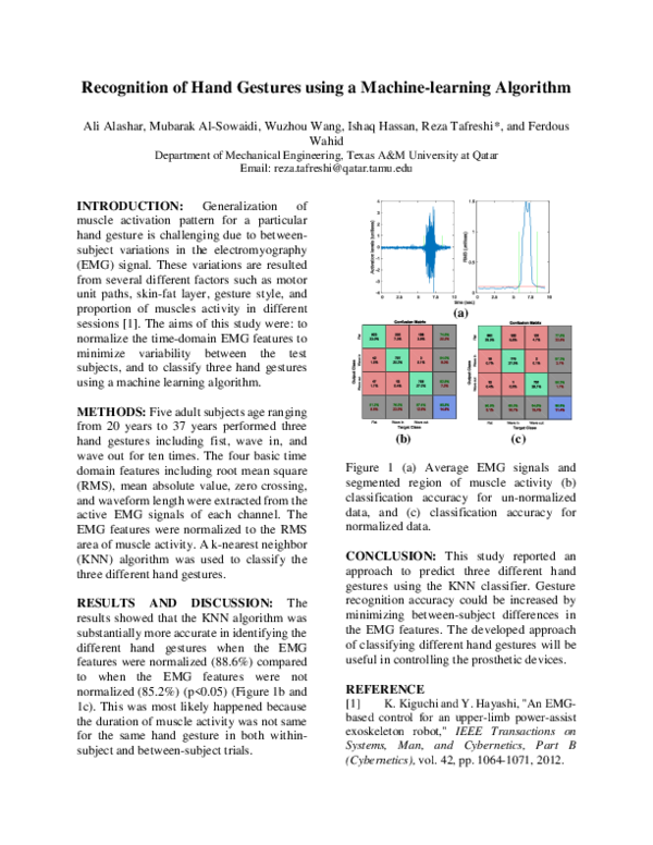 (PDF) Recognition of Hand Gestures using a Machine-learning Algorithm