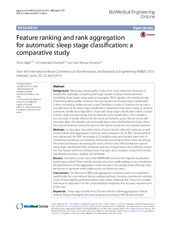 (PDF) Feature ranking and rank aggregation for automatic sleep stage classification: a ...