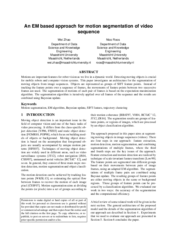 (PDF) An EM based approach for motion segmentation of video sequence