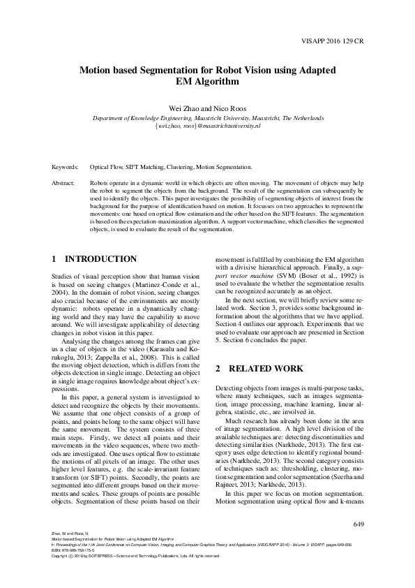 (PDF) Motion based Segmentation for Robot Vision using Adapted EM Algorithm