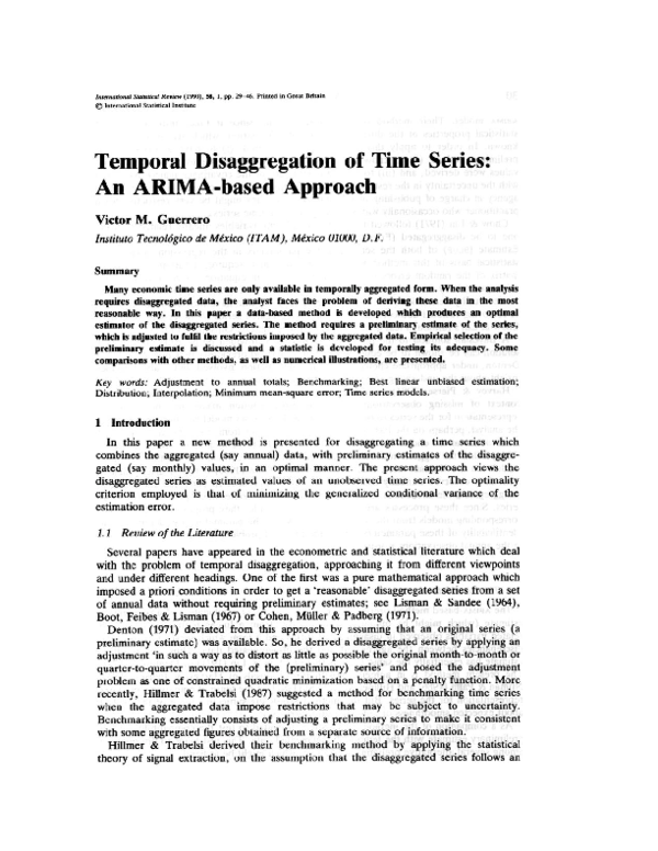 (PDF) Temporal Disaggregation of Time Series: An ARIMA-Based Approach