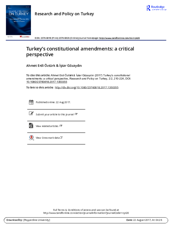 (PDF) Turkey's constitutional amendments: a critical perspective