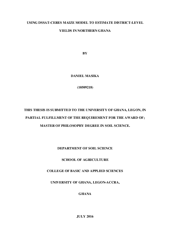 Pdf Using Dssat Ceres Maize Model To Estimate District Level Yields In Northern Ghana