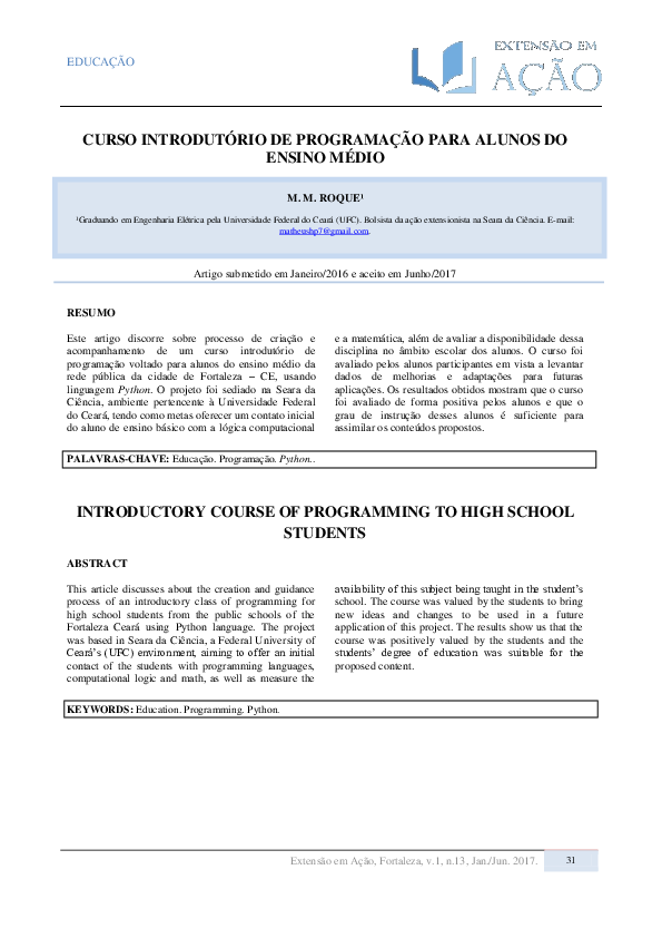 (PDF) CURSO INTRODUTÓRIO DE PROGRAMAÇÃO PARA ALUNOS DO ENSINO MÉDIO