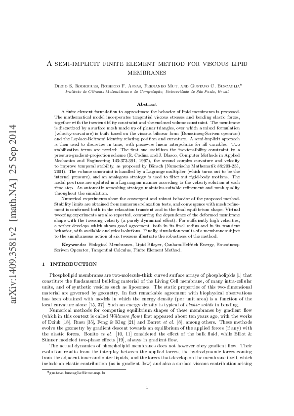 Pdf A Semi Implicit Finite Element Method For Viscous Lipid Membranes