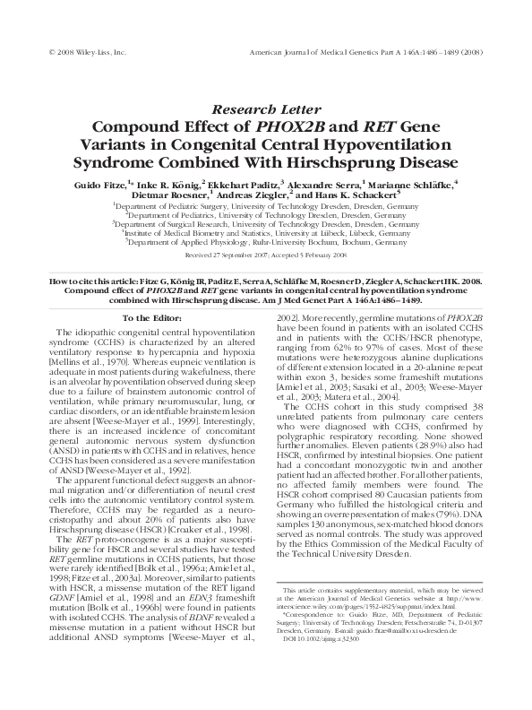 (PDF) Compound effect of PHOX2B and RET gene variants in congenital ...