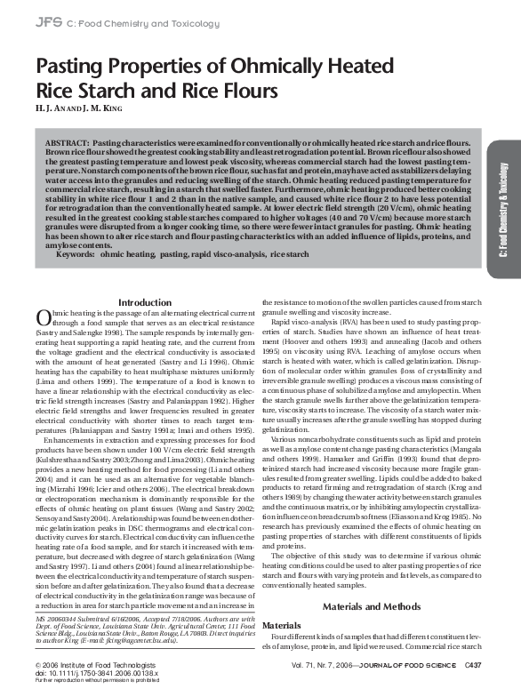 (PDF) Pasting Properties of Ohmically Heated Rice Starch and Rice Flours
