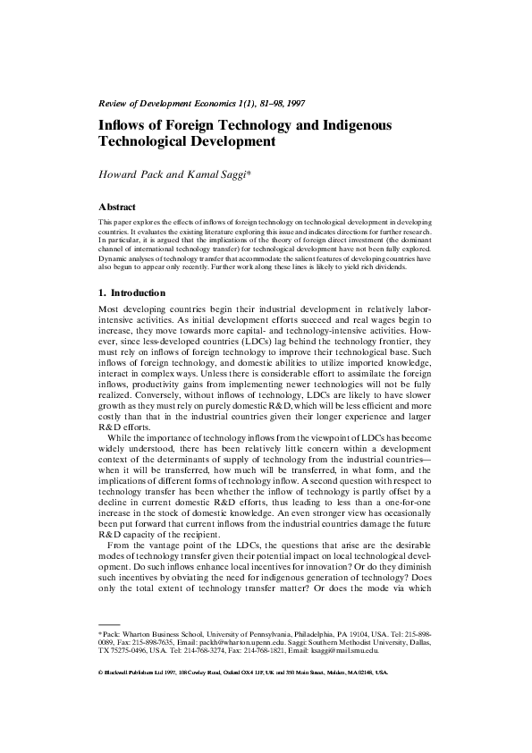 (PDF) Inflows of Foreign Technology and Indigenous Technological ...
