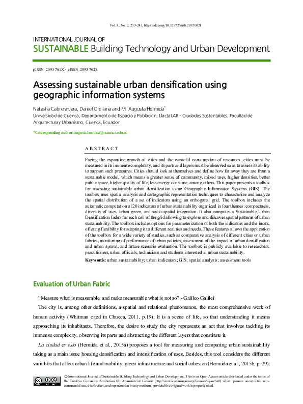 Pdf Assessing Sustainable Urban Densification Using Geographic