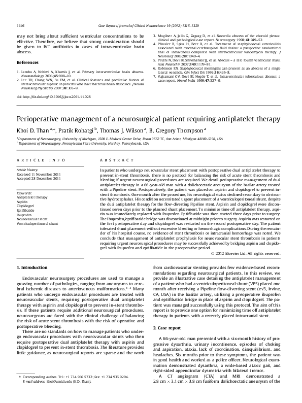 (PDF) Perioperative management of a neurosurgical patient requiring ...