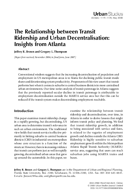 (PDF) The Relationship between Transit Ridership and Urban ...