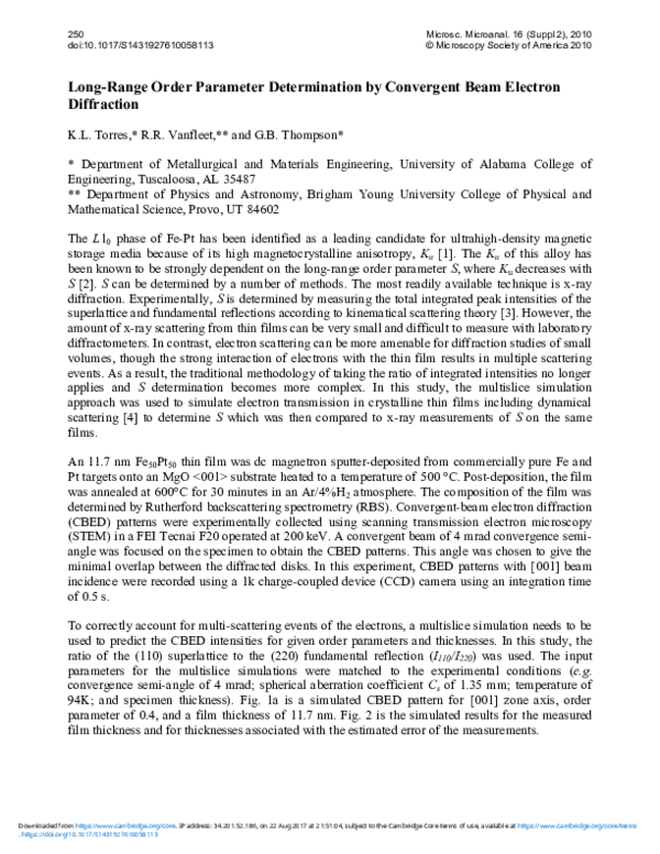 Pdf Long Range Order Parameter Determination By Convergent Beam
